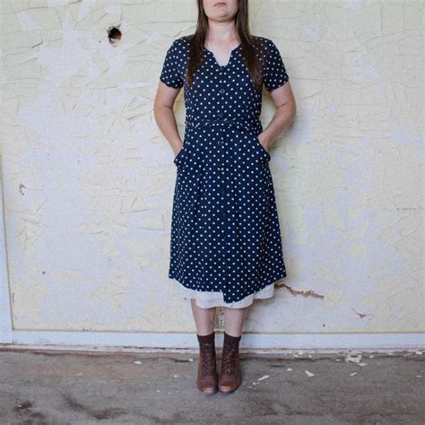 35” Waist— 50s Navywhite Polkadot Dress Etsy