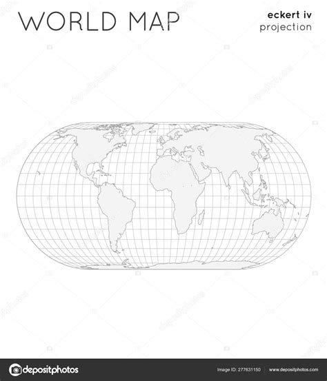 World Map Globe In Eckert Iv Projection With Graticule Lines Style Outline Vector Illustration