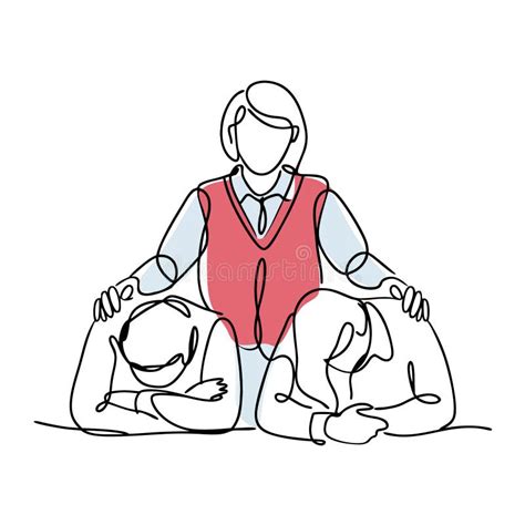 Supportive Teamwork Compassionate Leadership Continuous Line Art Vector