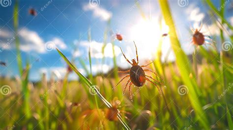 Group Of Ticks On Grass Stalks Stock Illustration Illustration Of
