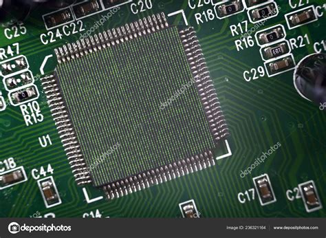 Close Electronic Computer Processor Computer Circuit Board Two Photographers Binary — Stock