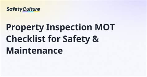 Property Inspection Mot Checklist For Safety And Maintenance Free Template