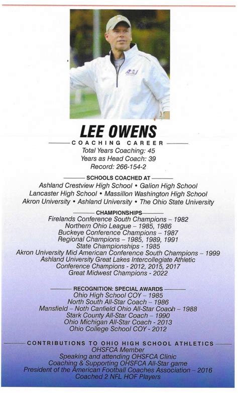 Former Massillon Coach Lee Owens Receives State Wide Honor