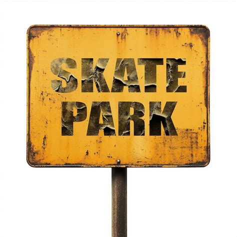 Skate Park Written On Rusted Yellow Road Sign Isolated On Solid White