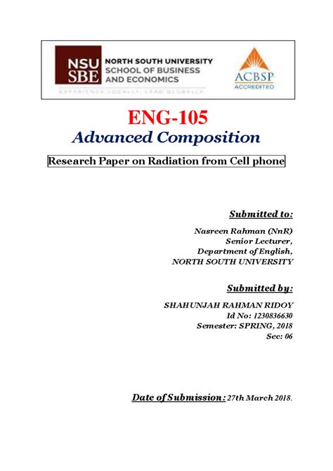 Eng 105 Advanced Composition Research Pa Eng Advanced Composition Research Paper On Radiation