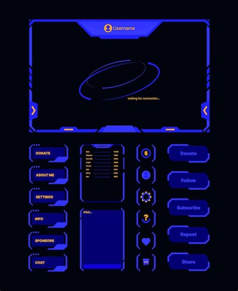 스트림 Ui 템플릿 방송 웹 쇼 스트림 게임을 위한 미래 디자인 프레임 및 기호 벡터 아이콘 및 버튼 인터페이스 온라인 Ui