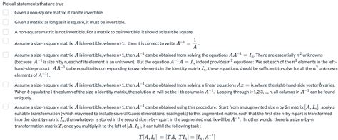 Solved Pick All Statements That Are True Given A Non Square