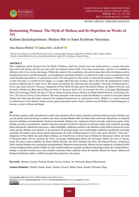 Pdf Demonizing Woman The Myth Of Medusa And Its Depiction On Works