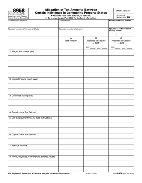 Irs Form 8958 Download Fillable Pdf Or Fill Online Allocation Of Tax