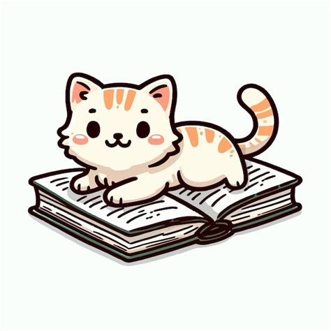 Premium Vector Cute Funny Naughty Cat Lying On Book Doodle Illustration