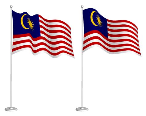 Flag Of Malaysia Flag On Flagpole Waving In Wind Holiday Design