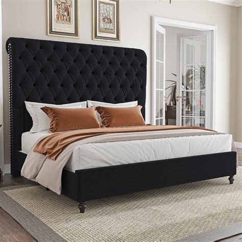 Amerlife King Size Bed Frame 60 Tall Sleigh Headboard Bed