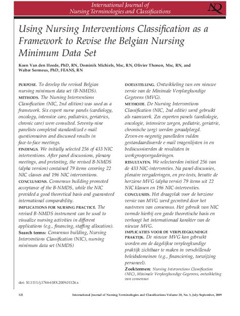 Pdf Using Nursing Interventions Classification As A Framework To