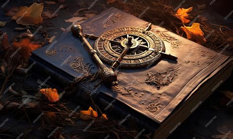 Premium Ai Image Adventure Sword And Compass With Open Book In The