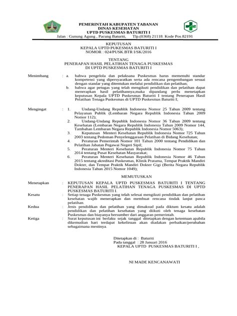 234 2 024 Sk Penerapan Hasil Pelatihan Tenaga Puskesmas Pdf