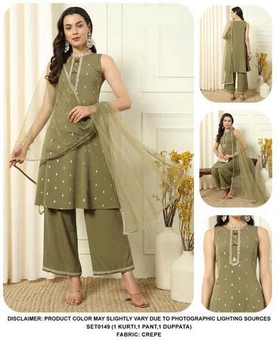Sleeveless Set 0149 Fancy Crepe Readymade Kurti Bottom With Dupatta At