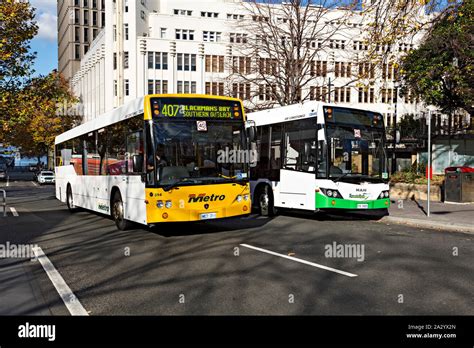 Hobart Australia A Metro Bus Passing Franklin Square In Hobart