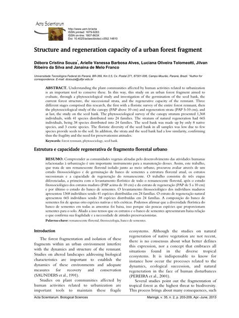 Pdf Structure And Regeneration Capacity Of A Urban Forest Fragment