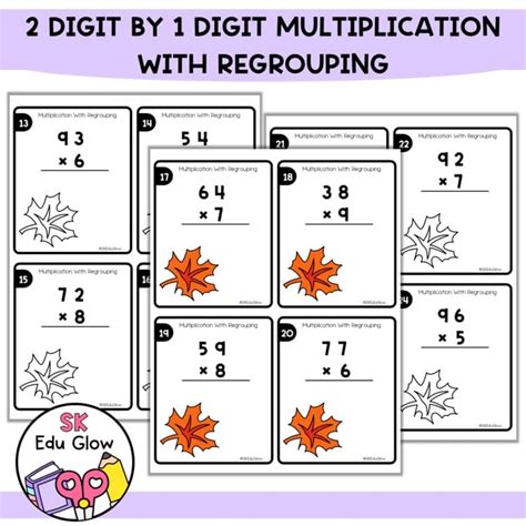2 Digit By 1 Digit Multiplication With Regrouping Fallautumn Task Cards