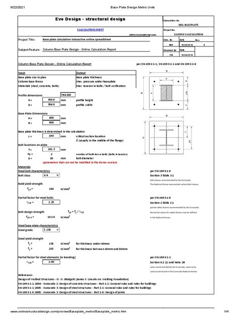 Base Plate Design Calculation Sheet Pdf Column Screw