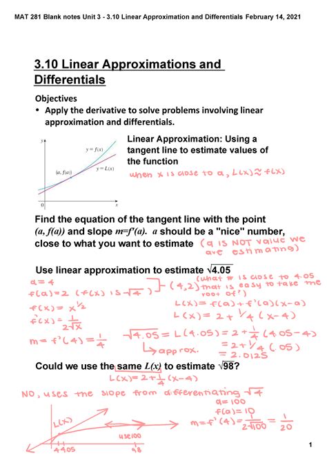 310 Linear Approximation And Differentials 1 3 Linear Approximations
