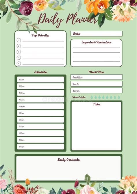 Daily Work Planner Digital Planning Insert Sheet Printable Page