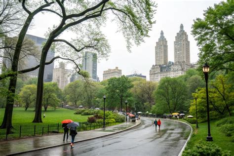 Central Park At Rainy Day New York City Stock Illustration