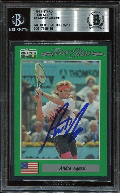 Andre Agassi Signed Autographed 1991 Netpro Rookie Card Rc Beckett Bas