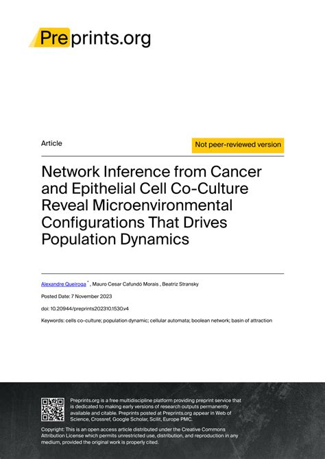 Pdf Network Inference From Cancer And Epithelial Cell Co Culture