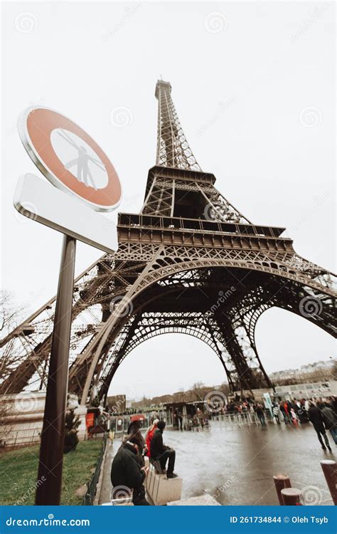 Paris Eiffel Tower Wide Angle With Perspective Editorial Stock Image