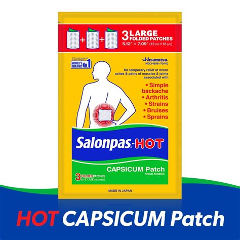 Salonpas Hot Capsicum Patch Topical Analgesic 3 Large Patches