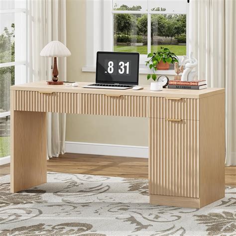 60 Executive Desk With Fluted Drawers Wood Home Office Desk With