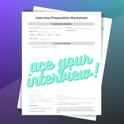 Teacher Interview Prep Worksheet Including Interview Details School Details Key Documents To
