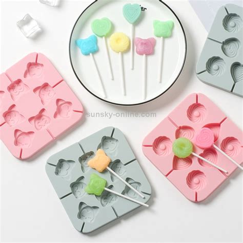 6 Pcs Diy 수제 초콜릿 롤리팝 금형 수제 만화 실리콘 아이스크림 금형 색상 무작위 배달 스타일 리틀 베어 크리스마스