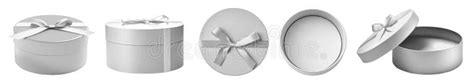 Set Of White T Present Round Circle Box With Bow Ribbon On