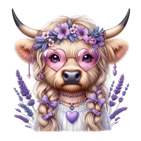 12 Png Highland Cow Heart Glasses Braided Heifer Clipart Etsy