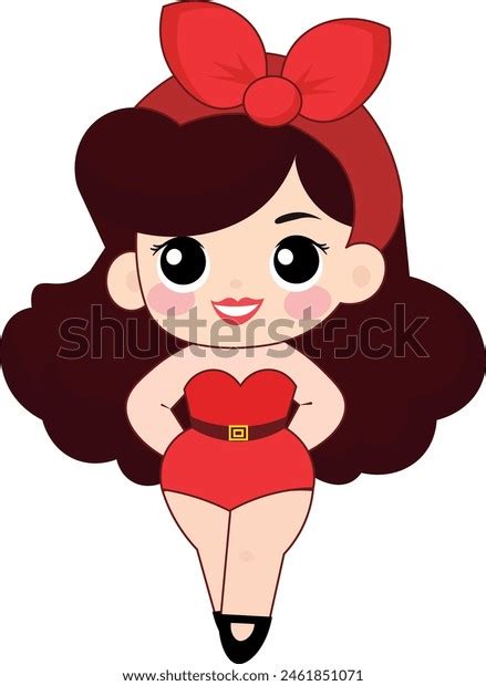 Cute Pinup Illustration Red Outfit Stock Vector Royalty Free