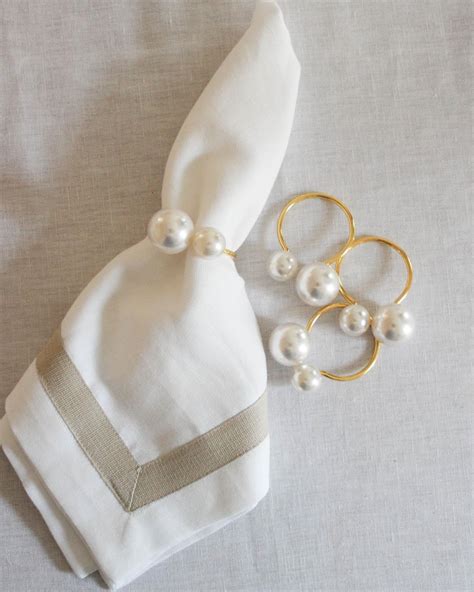 Gold Pearl Napkin Rings Set Of 4 Modern Napkin Holder Weddings Home