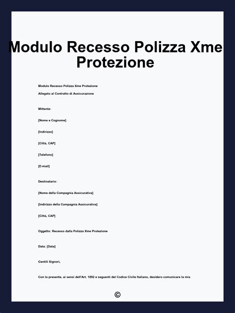 Modulo Recesso Polizza Xme Protezione