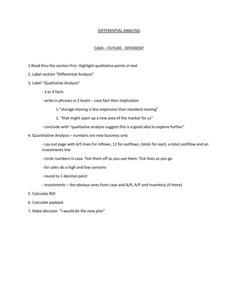 Differential Analysis Guide Cash Flow