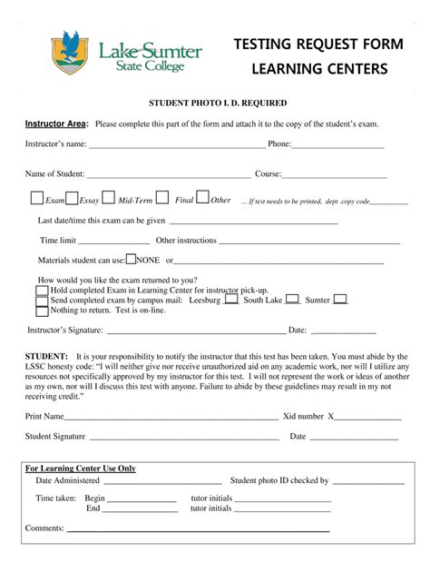 Fillable Online Testing Request Form Learning Centers Lsscedu Fax