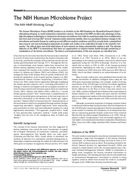 Pdf The Nih Human Microbiome Project Carol Pontzer