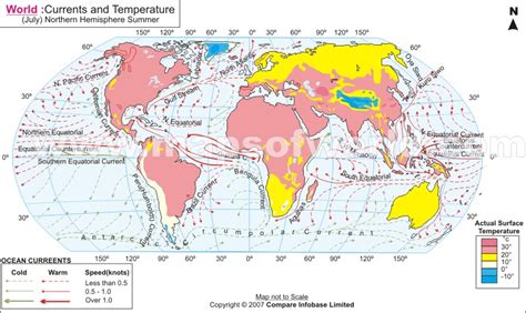 World Temperature Map Currents And Temperature In July