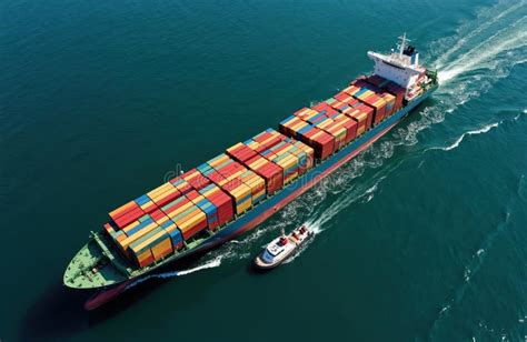 Large Cargo Container Ship Navigates Blue Ocean Water Transporting