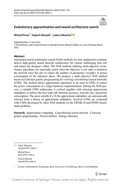 evolutionary approximation and neural architecture search request pdf
