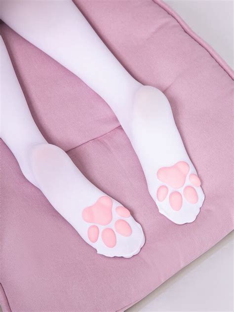 White Cat Paw Socks Toe Bean Socks Paw Print Shoes Thigh High Socks