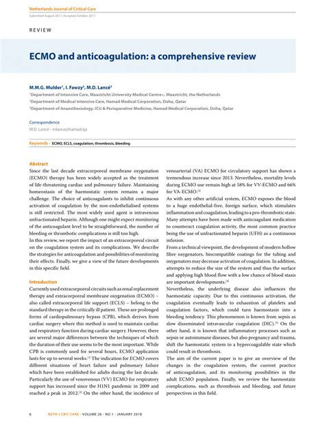 Pdf Ecmo And Anticoagulation A Comprehensive Review
