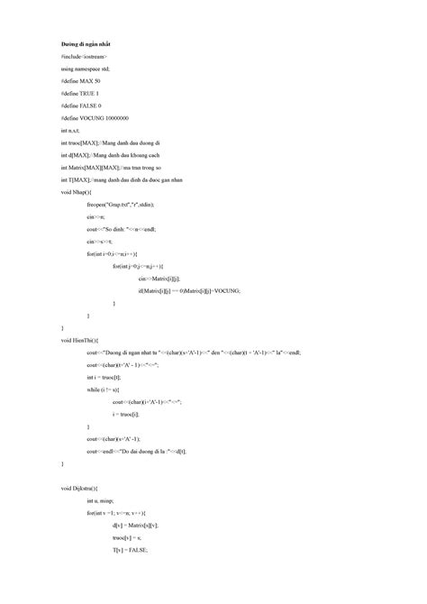 C lập trình c Đường đi ngắn nhất include using namespace std define MAX Studocu