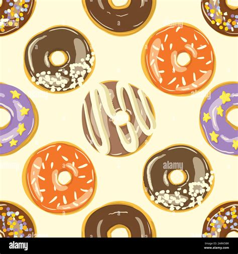 Glazed Donuts Seamless Pattern Vector Illustration Top View Doughnuts