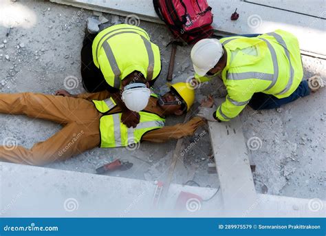 Worker Accident At Work In Construction Job Near Construct Building